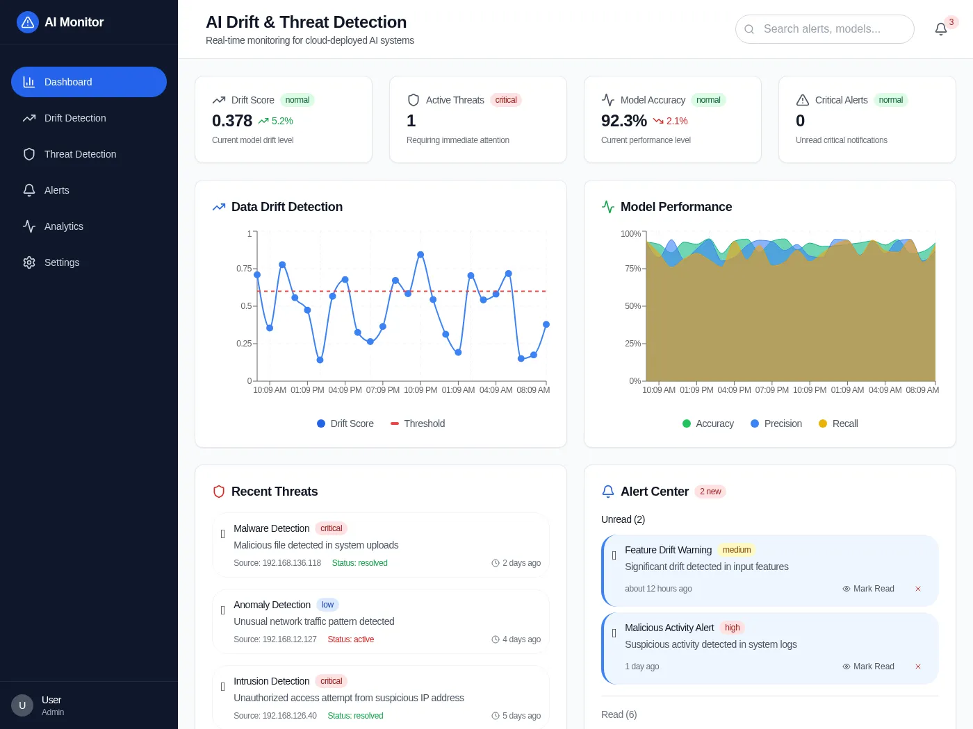 AI Drift & Threat Detection Dashboard for Cloud Systems