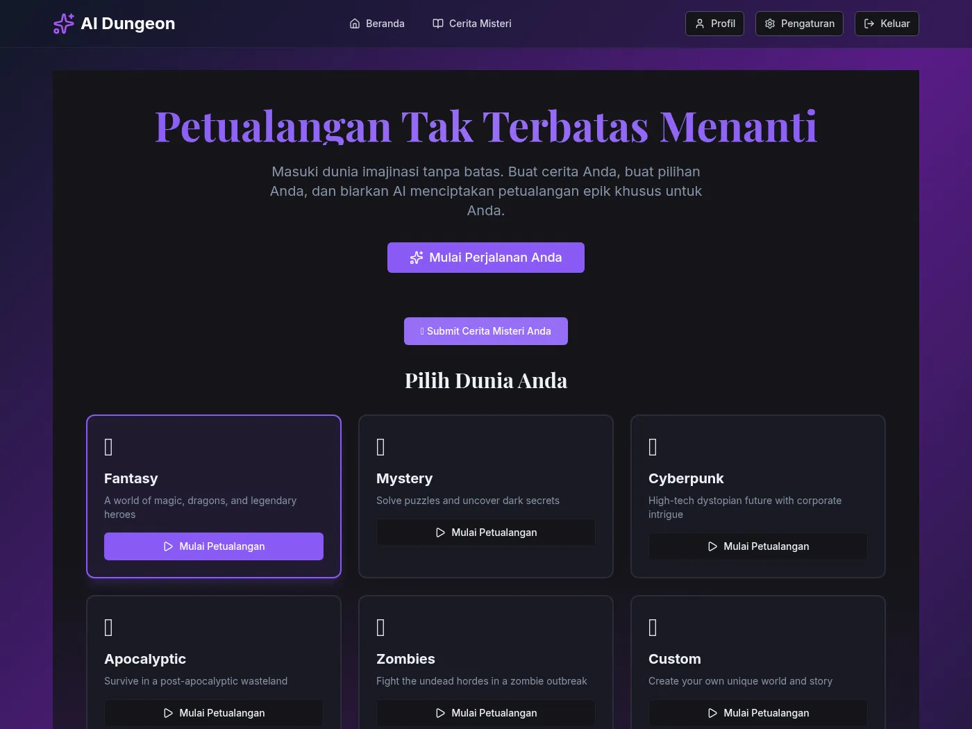 AI Dungeon Comprehensive Web Clone