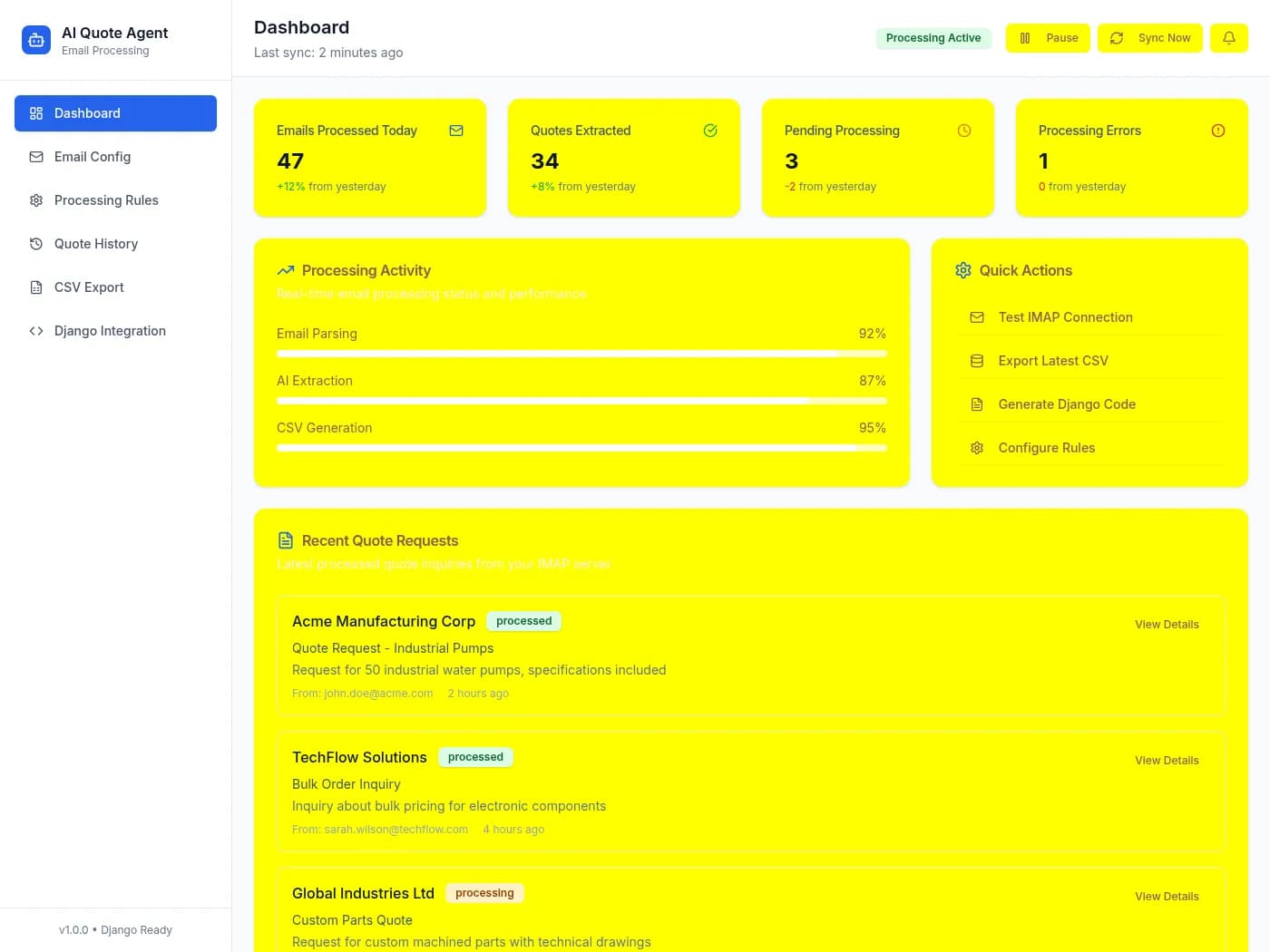 AI Email Quote Processing Agent