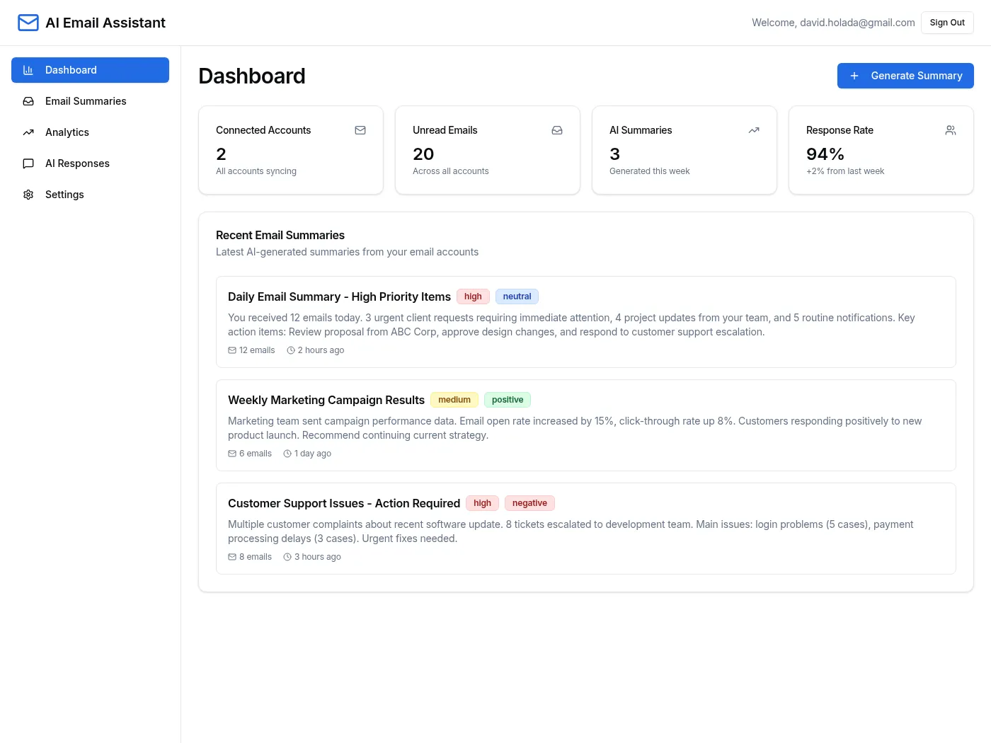 AI Email Summary & Response Assistant for Business
