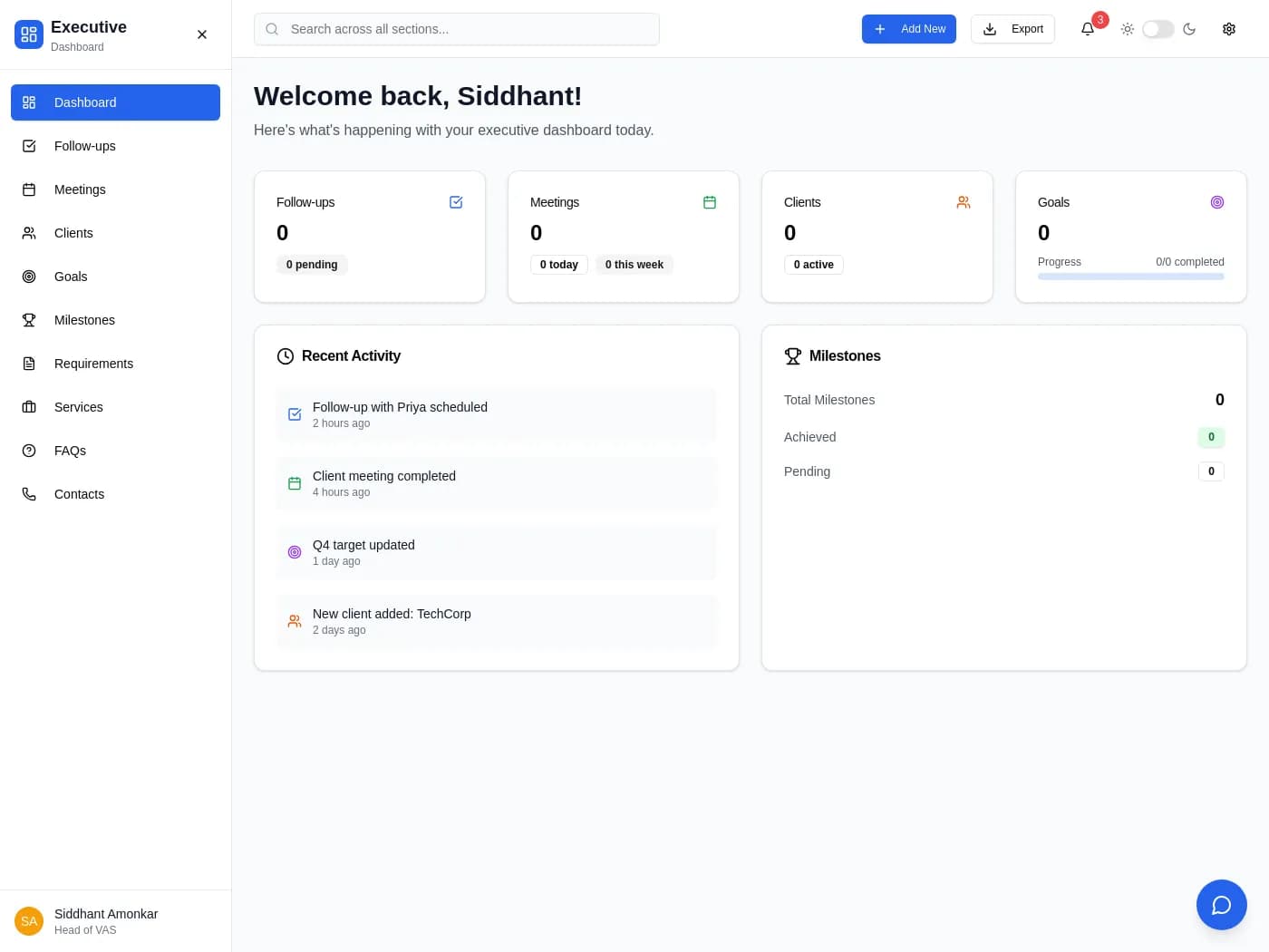 Siddhant's AI Executive Dashboard & Assistant