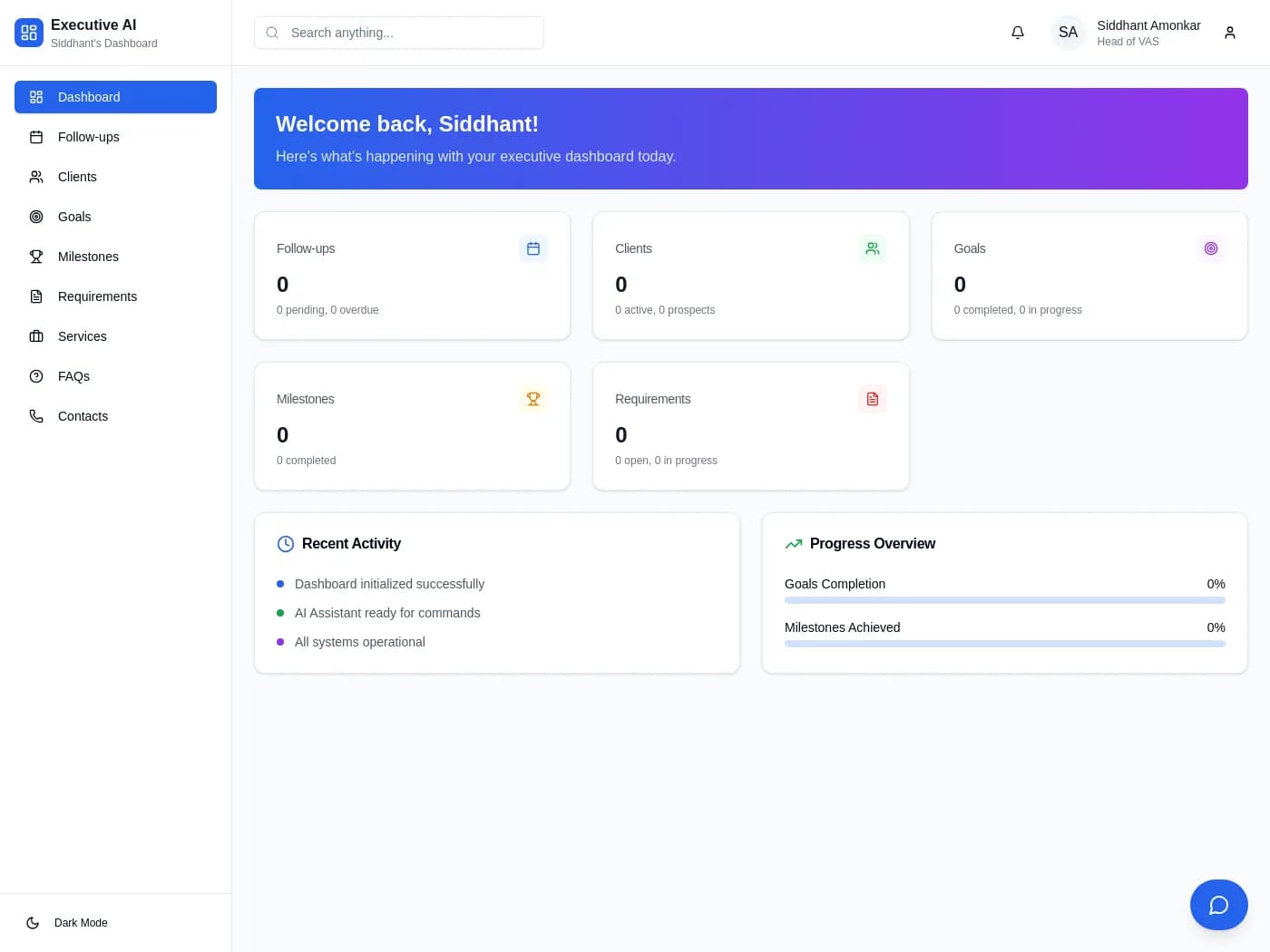 Siddhant's AI Executive Dashboard & Chatbot Assistant