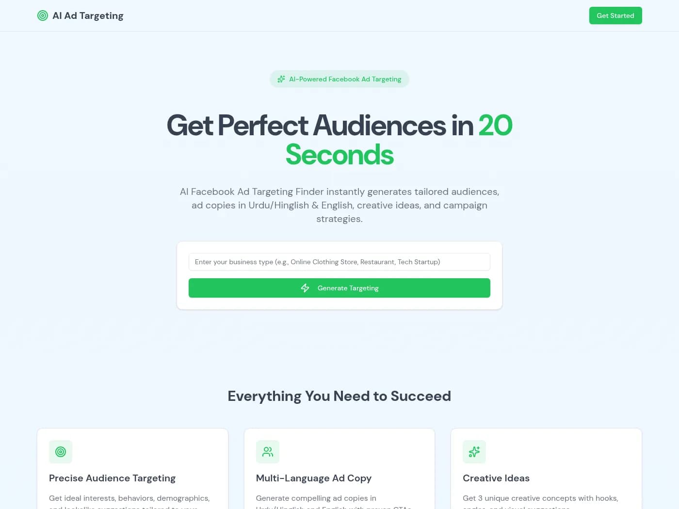 AI Facebook Ad Targeting Finder – AI-Powered Campaign & Audience Generator for Social Ads