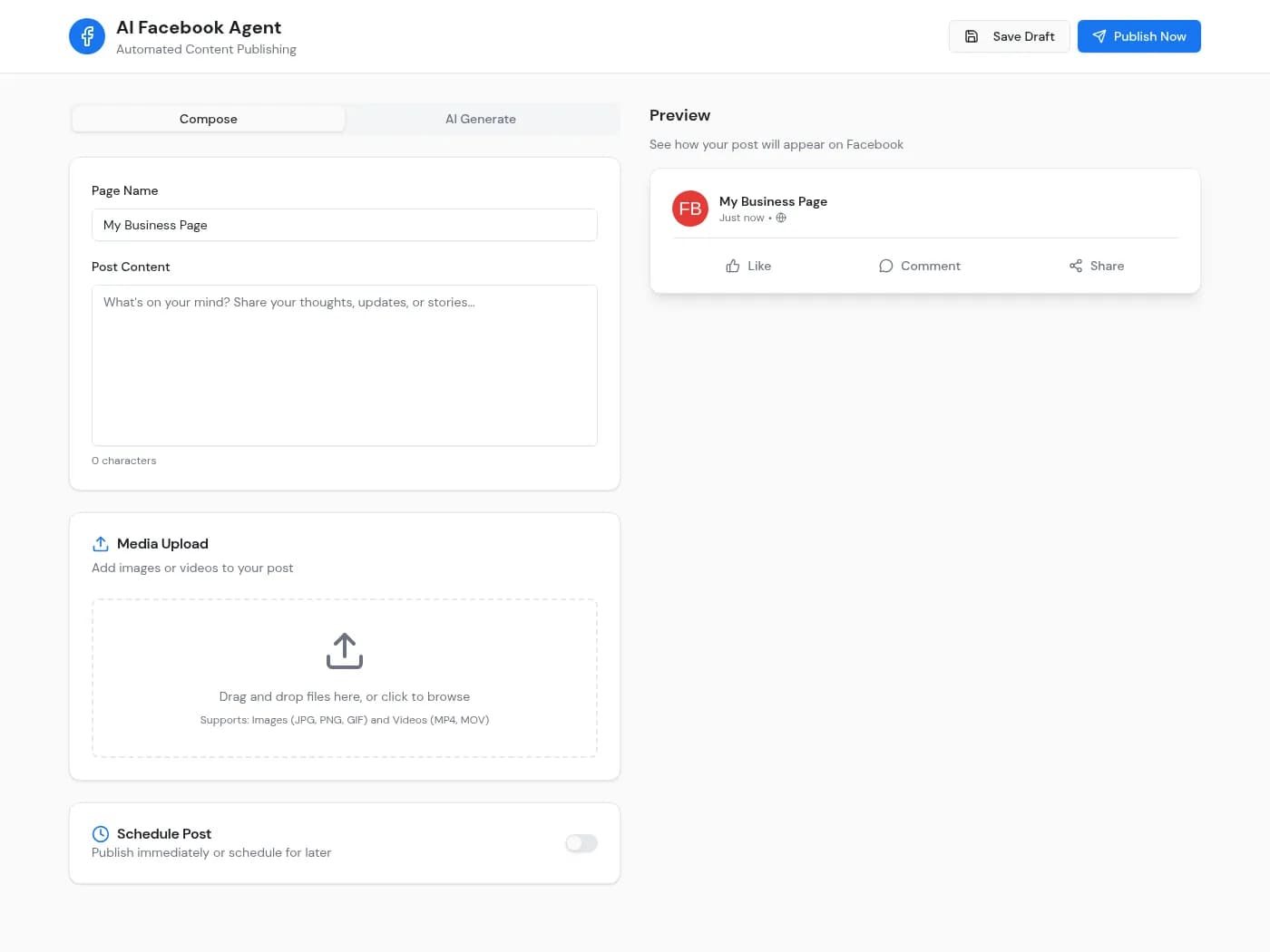 AI Facebook Content Uploader
