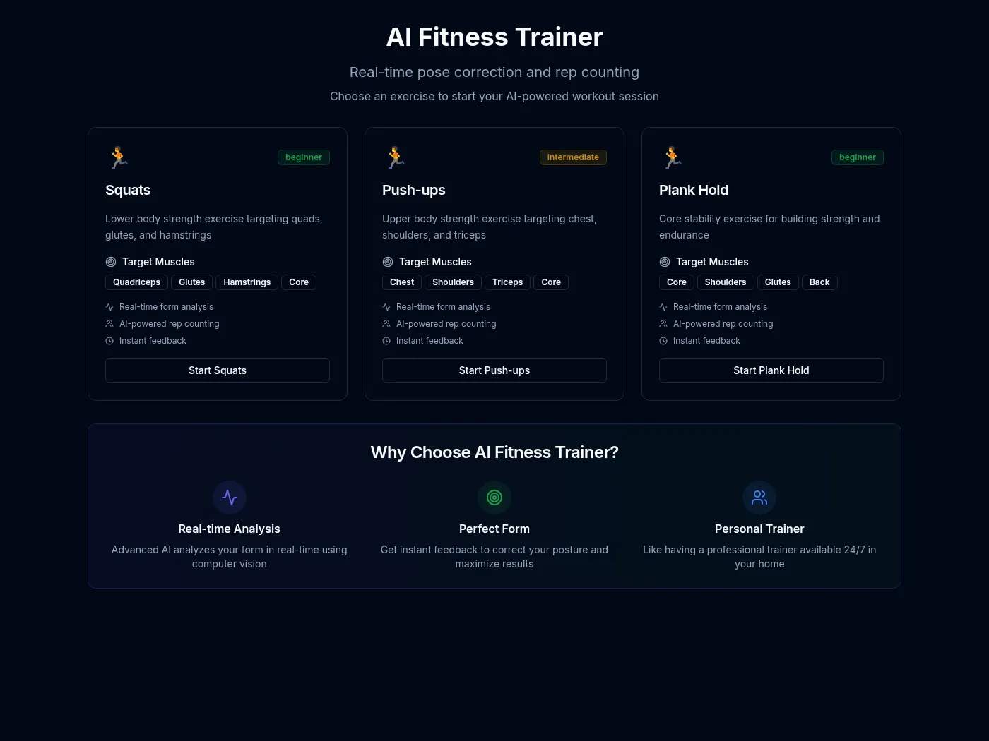AI Fitness Trainer: Real-Time Pose Correction & Rep Counter