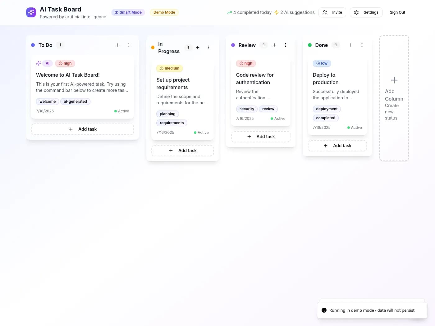 AI-Powered Futuristic Task Board