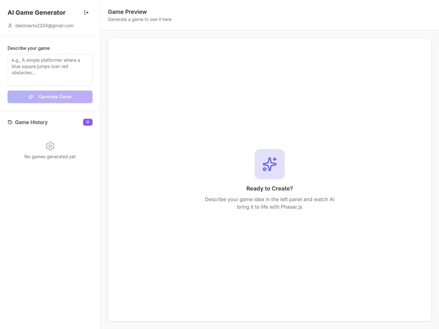 AI Game Generator Web App