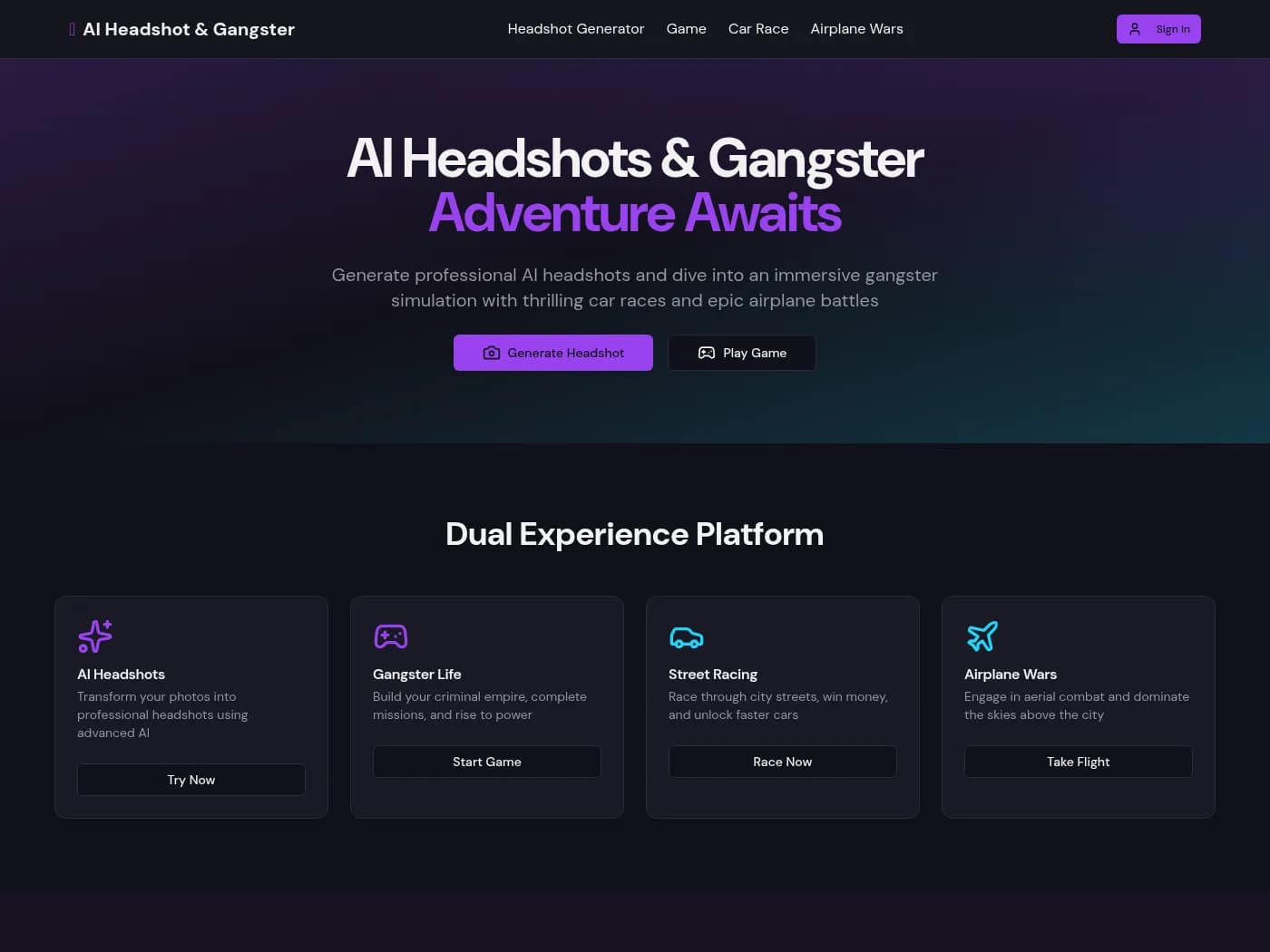 AI Headshot Generator & Gangster Adventure Simulation Game