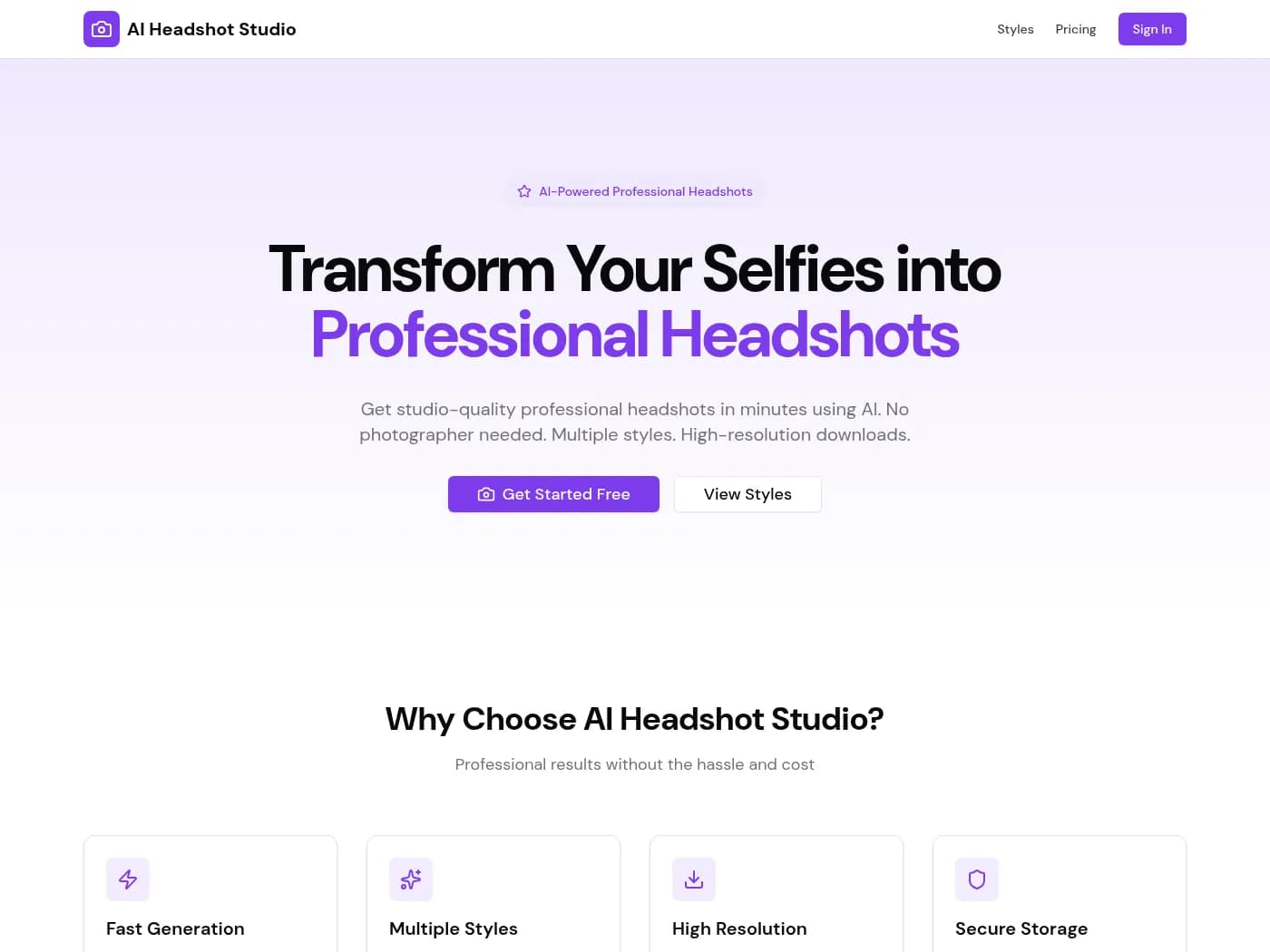 AI Headshot Studio - Professional AI-Generated Headshots from Selfies
