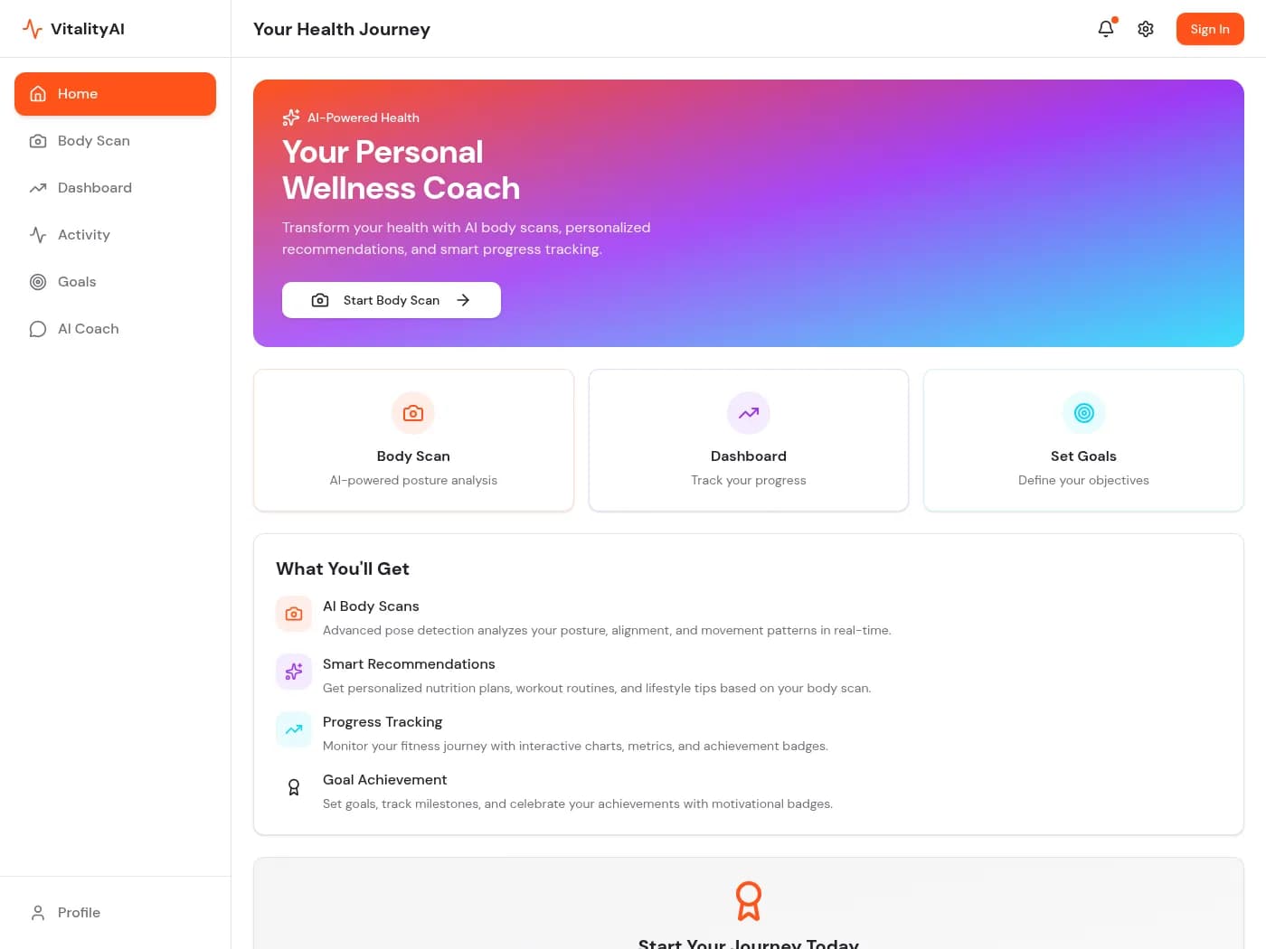 AI-Powered Health & Fitness Web Platform with Webcam Body Scan and Personalized Wellness Dashboard