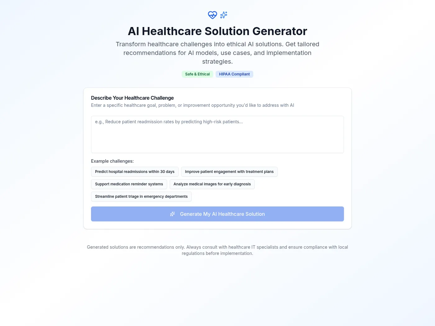 AI Healthcare Solution Generator