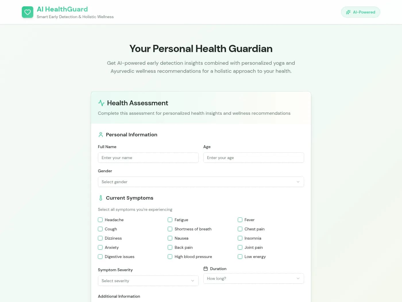 AI HealthGuard: Smart Early Detection & Holistic Wellness Suggestions