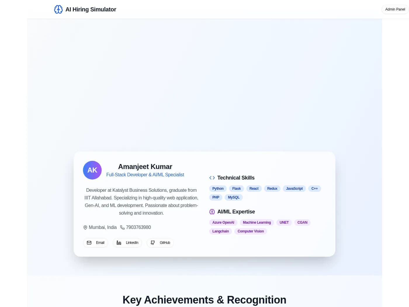 AI-Powered 'Would You Hire Me?' Interactive Hiring Simulator & Admin Panel