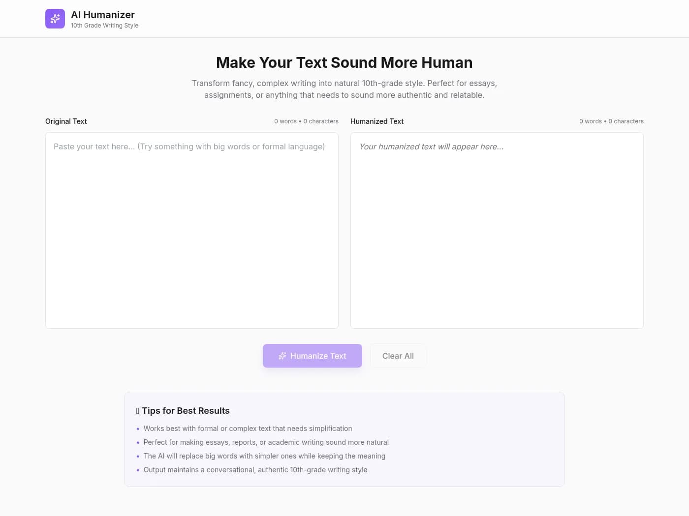 AI Humanizer: 10th Grader Paraphraser