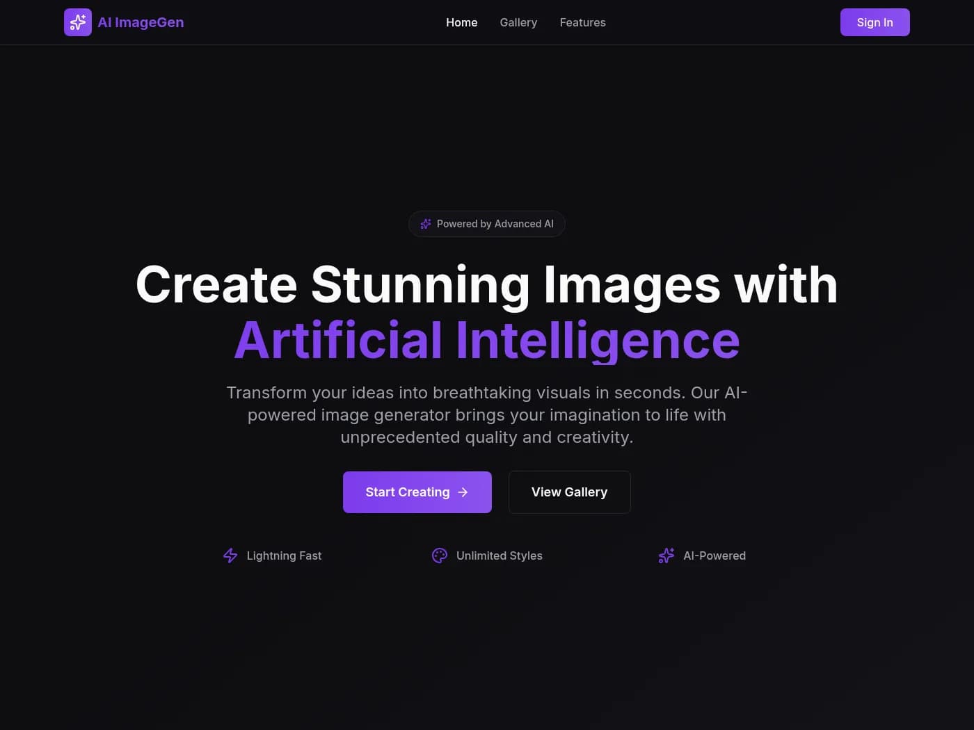 AI Image Generator Landing Page