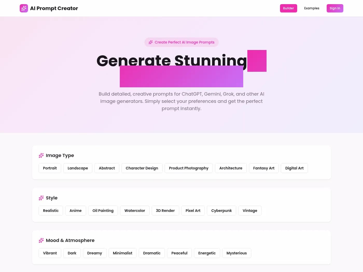 AI Image Prompt Generator Website