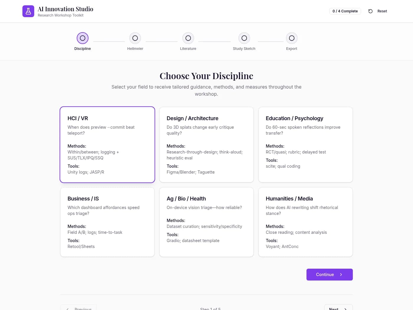 AI Innovation Studio: Rapid Research Workshop Toolkit for All Majors