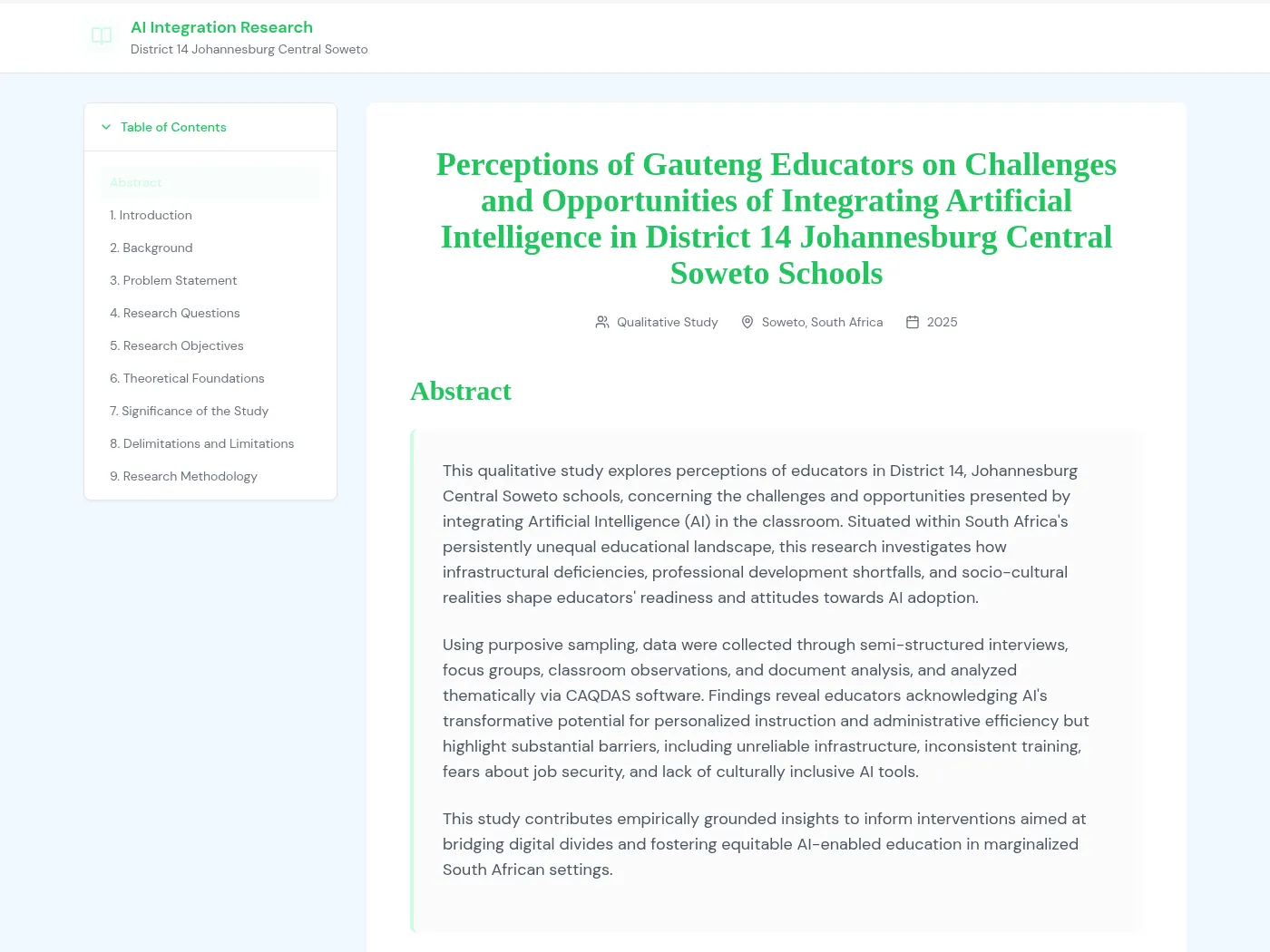 AI Integration in Township Education: Educator Perspectives from District 14 Soweto