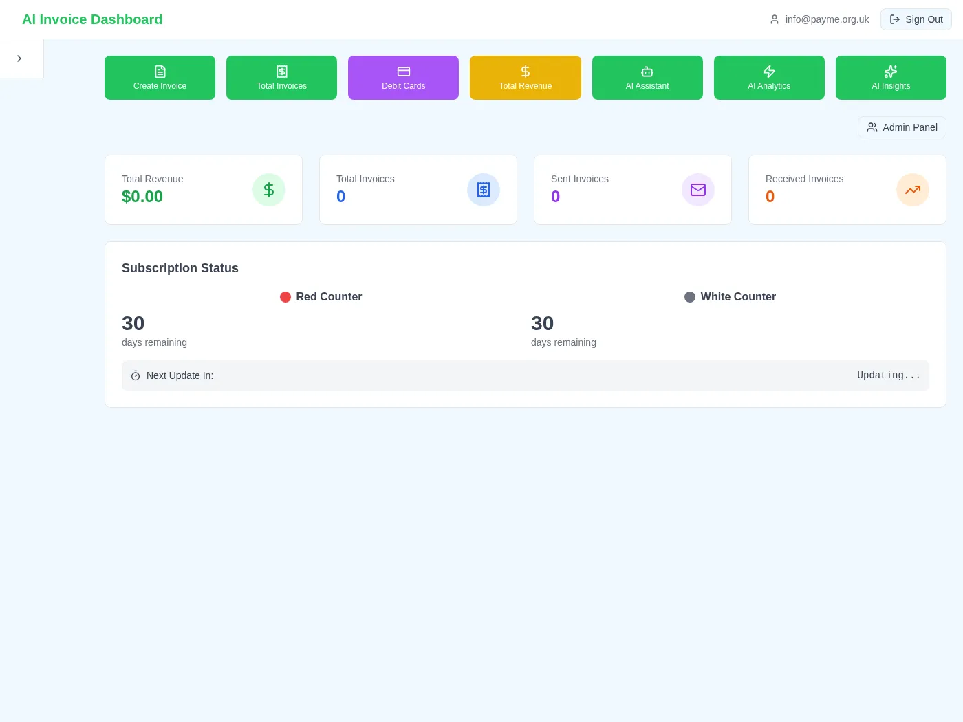 AI-Enhanced Invoice Management Dashboard with Color Counters and Stripe Payments