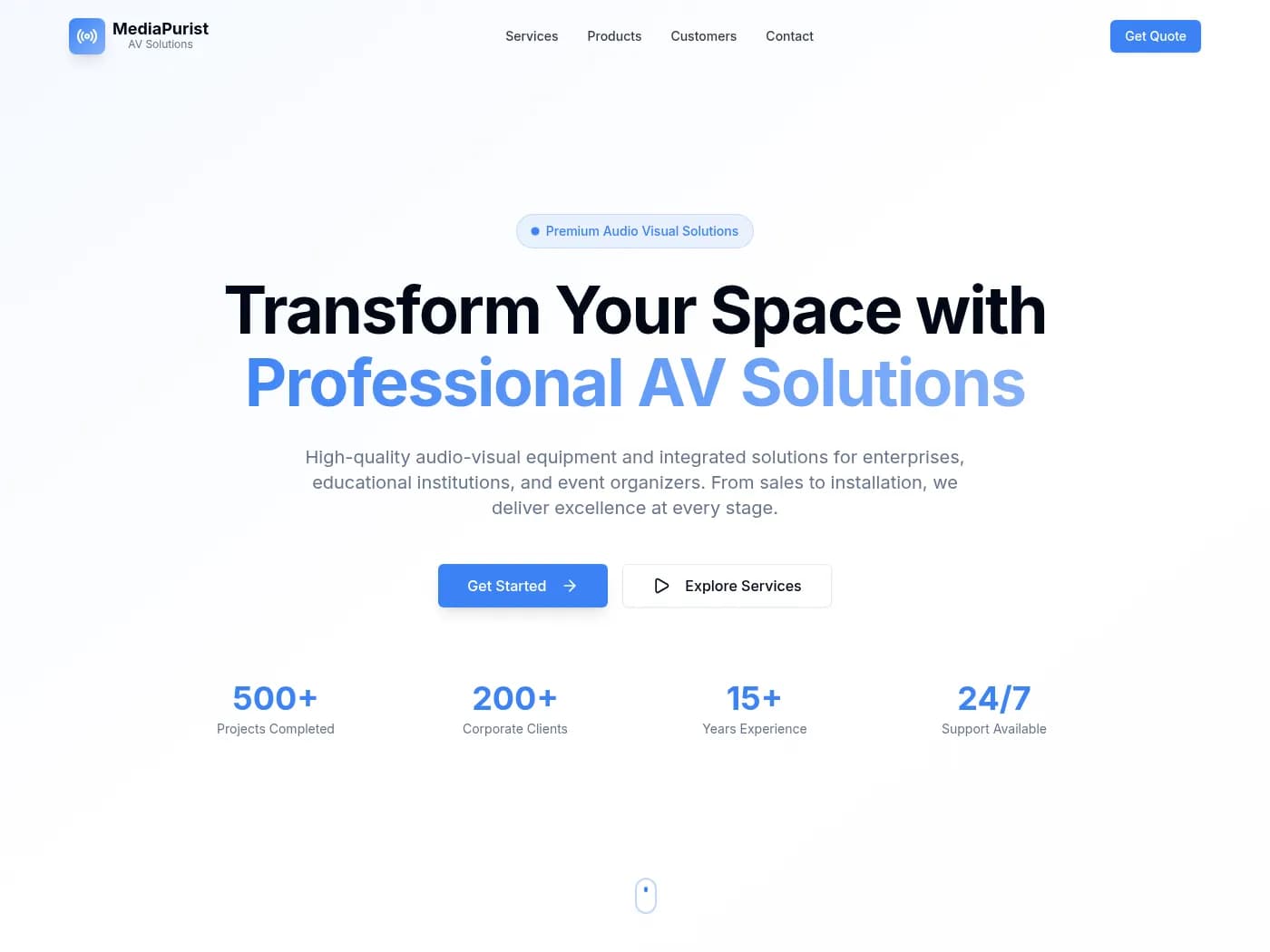 AI-Powered Landing Page Builder for MediaPurist AV Solutions