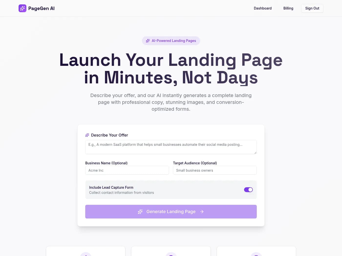 AI Landing Page Builder Platform