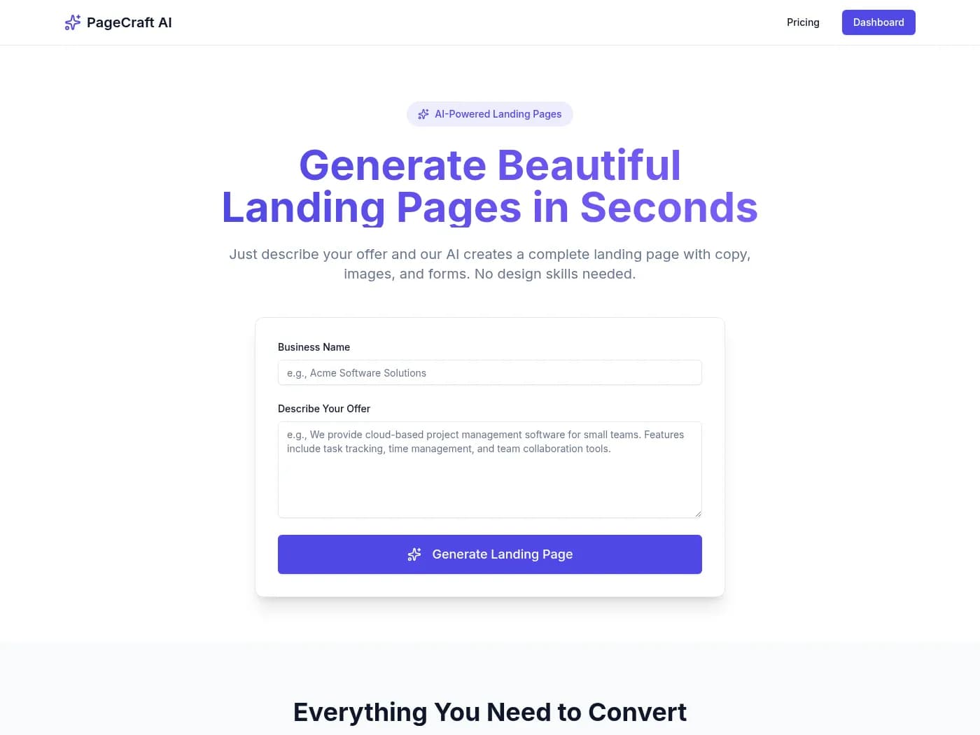 AI Landing Page Builder Platform