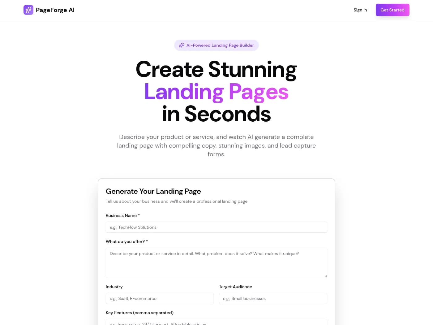 AI Landing Page Builder Platform