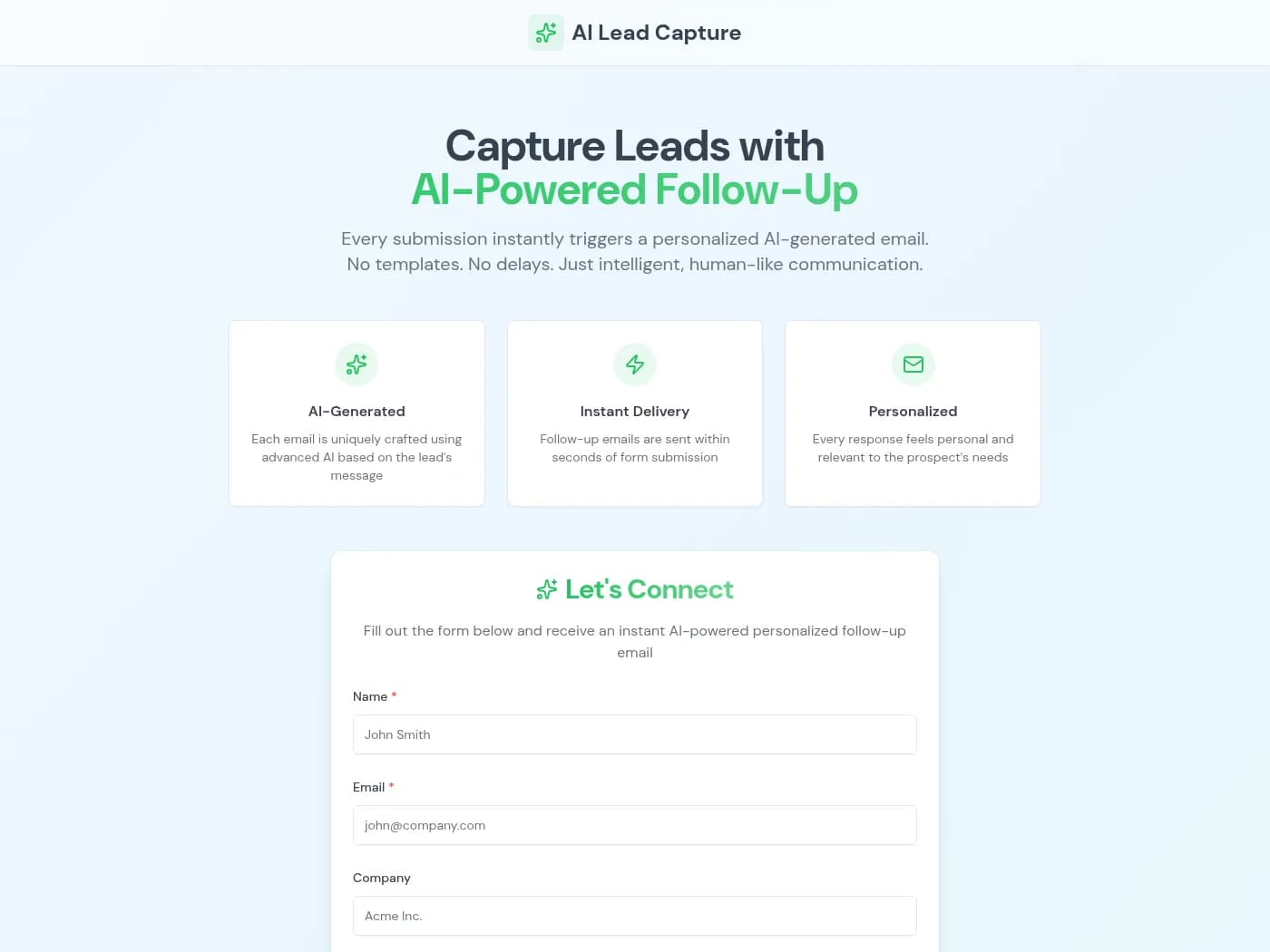 AI-Powered Lead Form with Automated Email Follow-Up