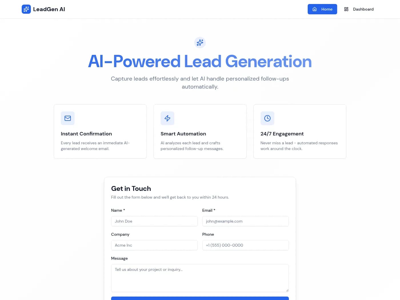AI-powered Lead Form with Automated Email Follow-ups