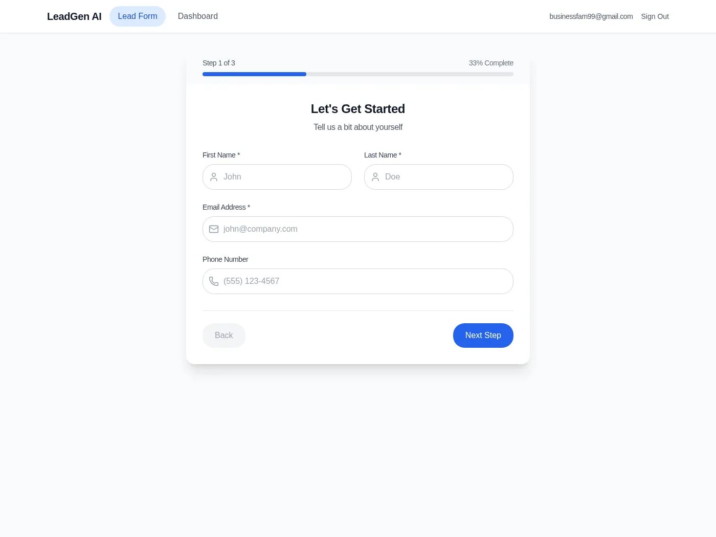 AI-Powered Lead Form with Automated Email Follow-Up