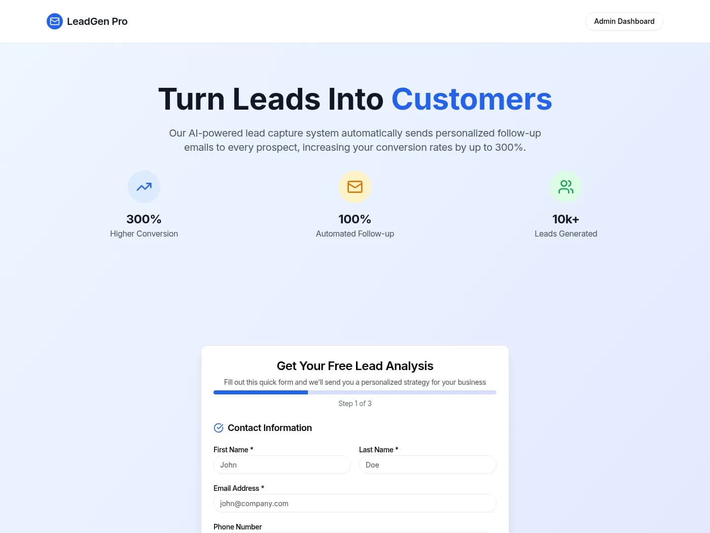 AI-Powered Lead Form with Automated Email Follow-Up