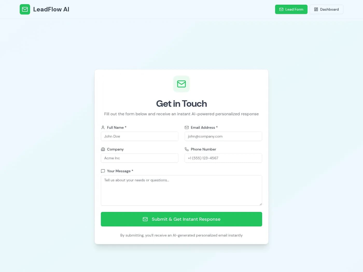 AI-Powered Lead Form with Automated Email Follow-Up