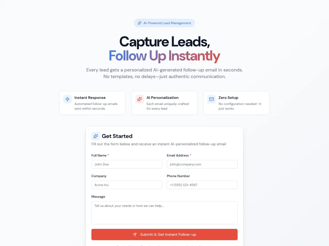 AI-Powered Lead Form with Automated Email Follow-up