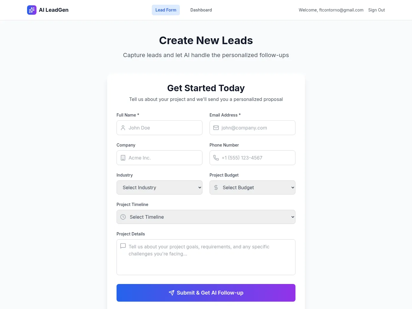 AI-Powered Lead Form with Automated Follow-Up