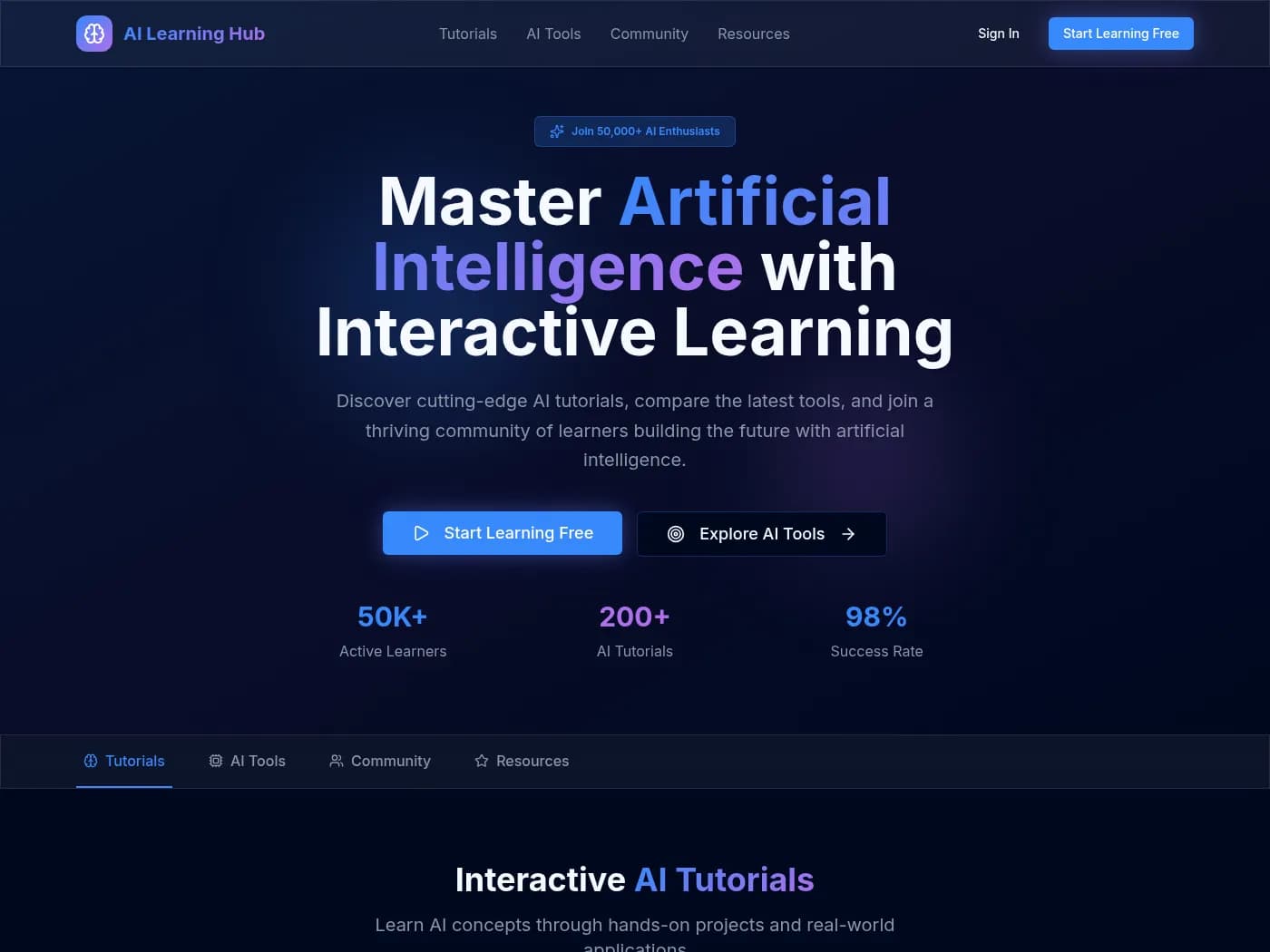 AI Learning Hub – Modern Educational Platform for AI Enthusiasts