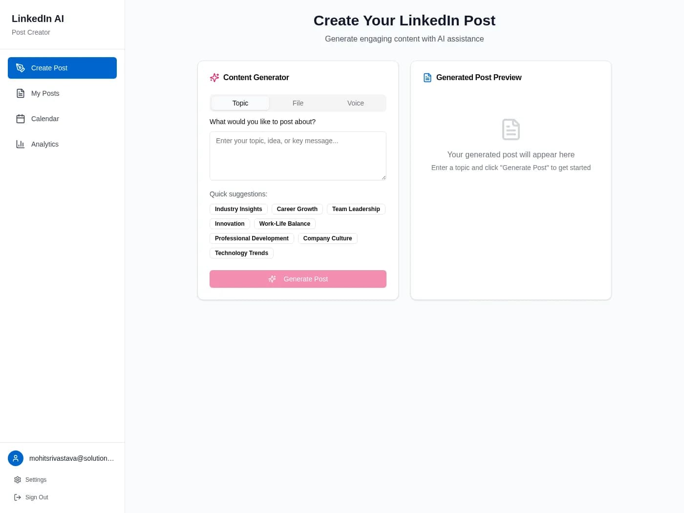 AI-Powered LinkedIn Post Creator