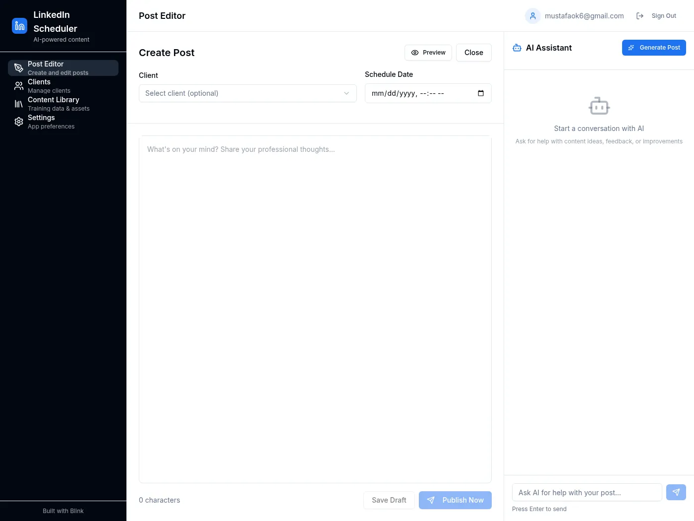 AI-Powered LinkedIn Scheduler & Poster with Personalized Content Generation