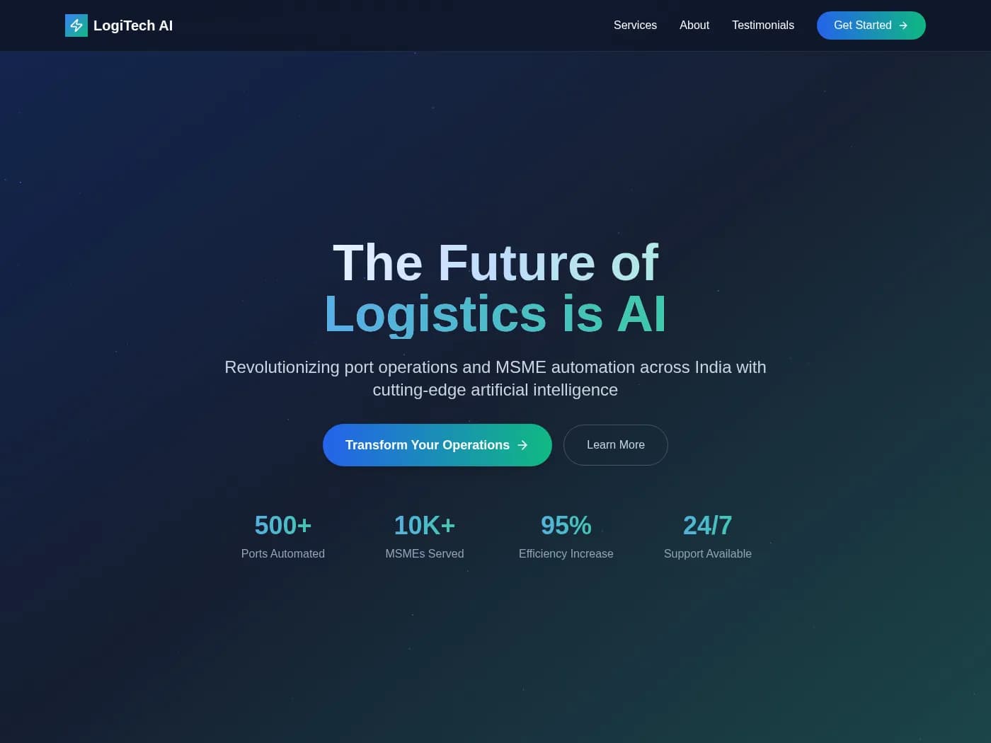 AI Logistics Automation Startup Landing Page