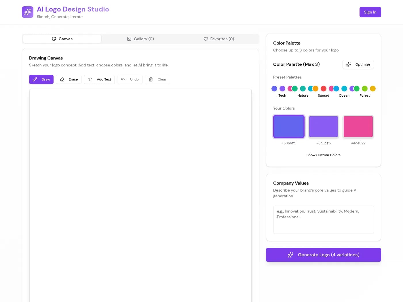 AI Logo Design Studio: Interactive Sketch-to-Logo Generator