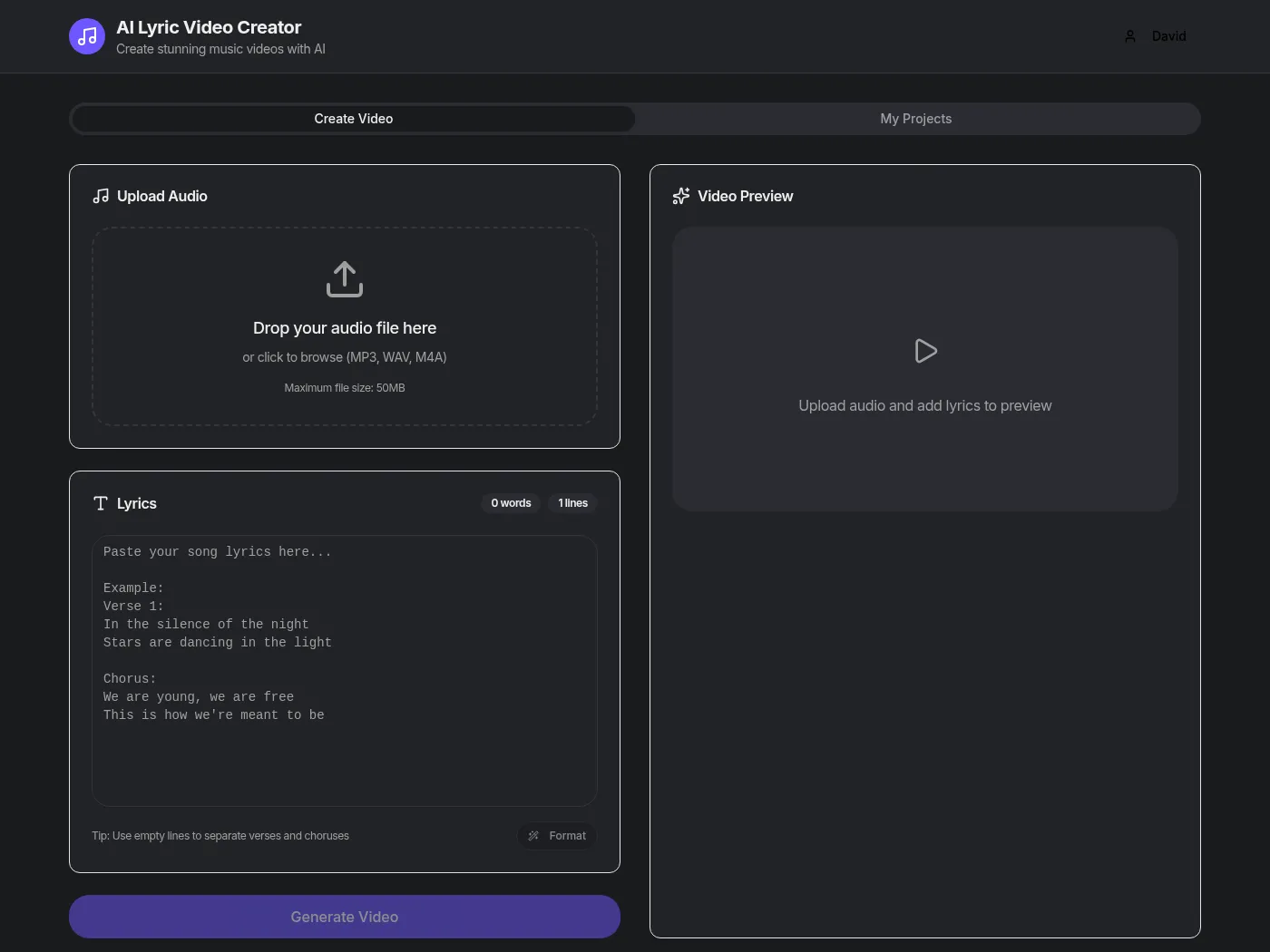 AI Lyric Video Creator