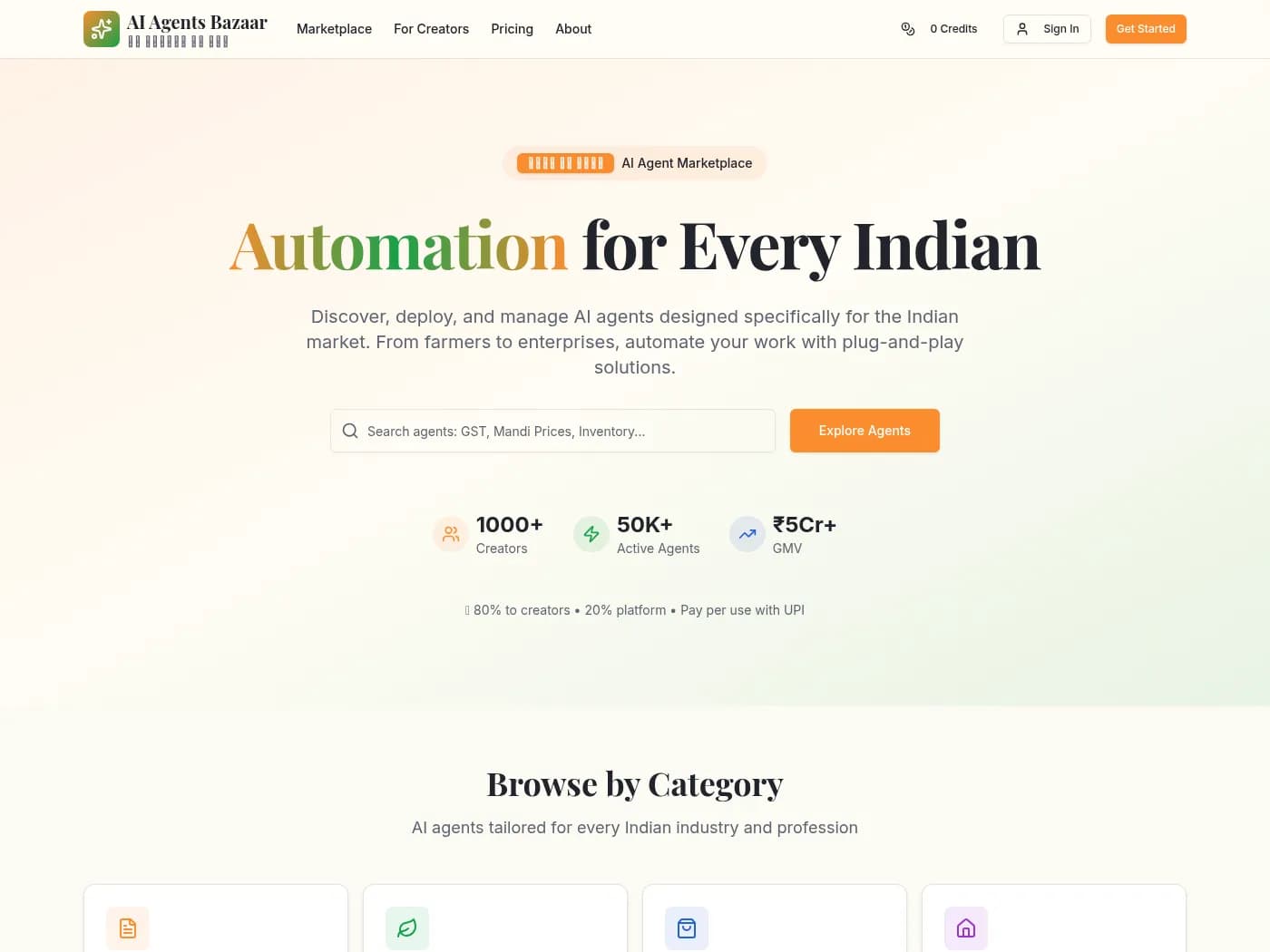 AI Marketplace Platform for Indian Agents