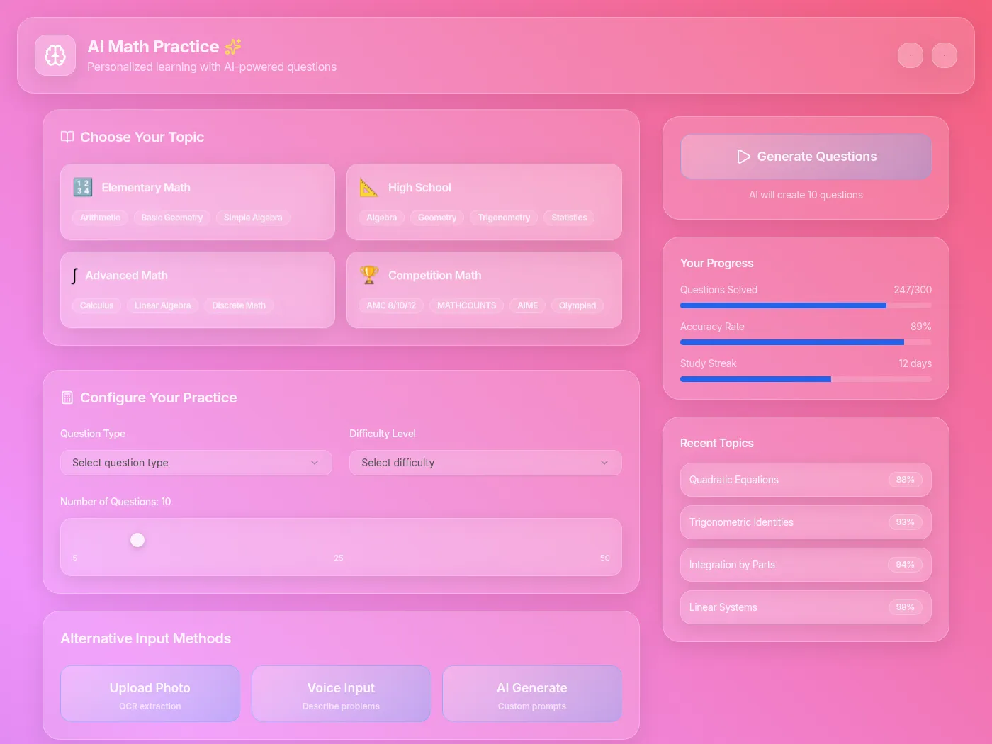 AI Math Practice & Generation Platform