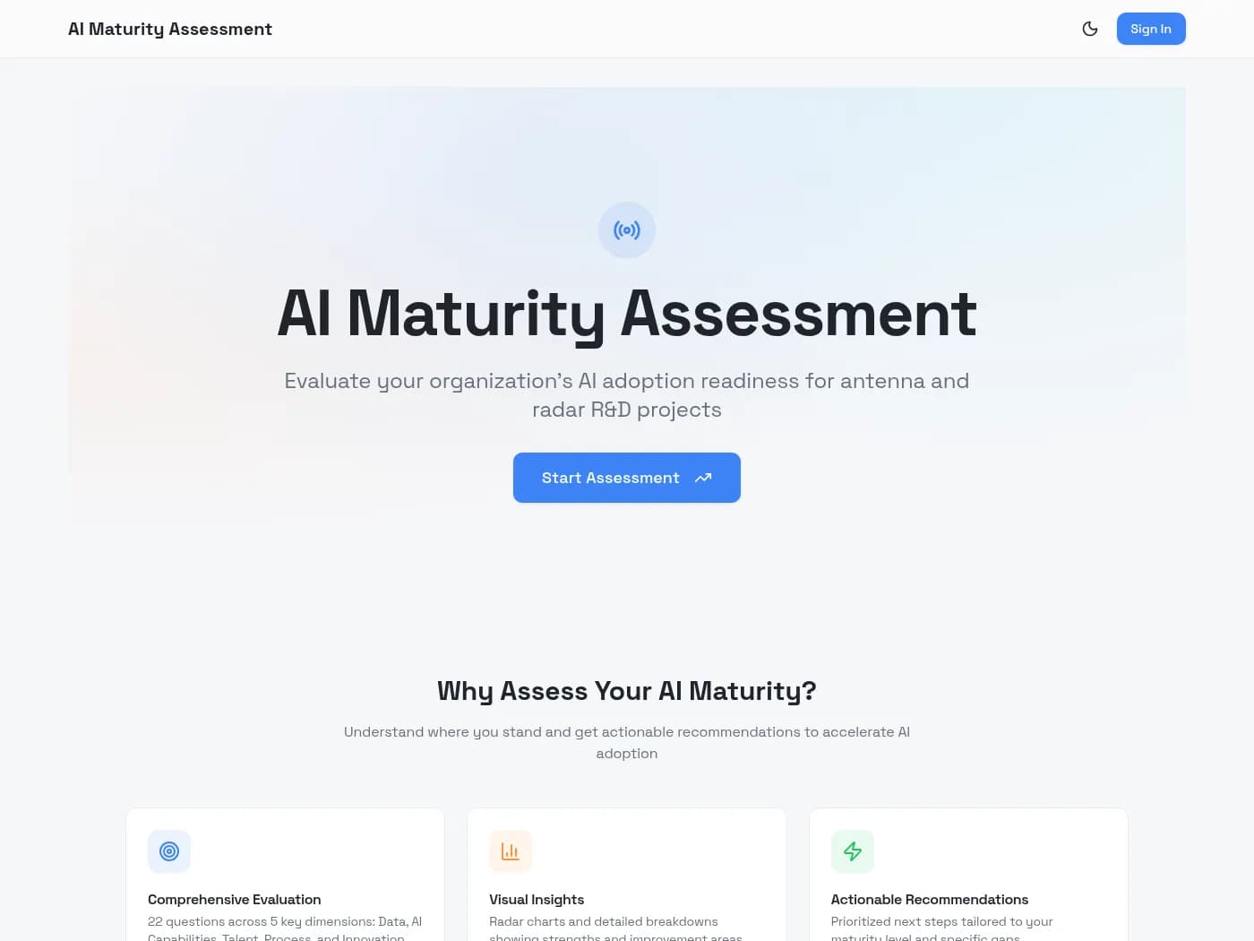 AI Maturity Assessment Tool for Antenna R&D Projects