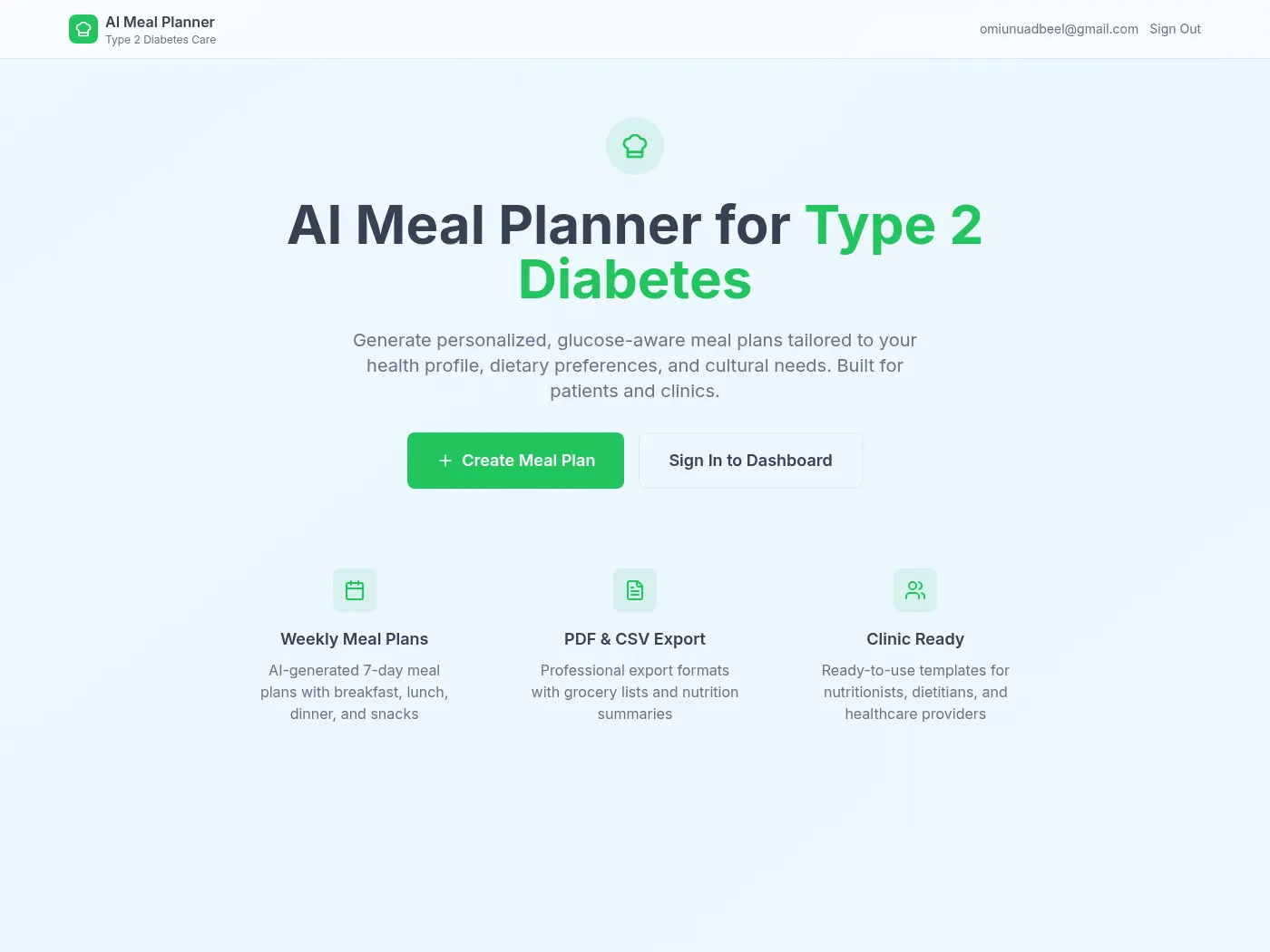 AI Meal Planner for Type 2 Diabetes – Personalized Meal Plans for Patients and Clinics