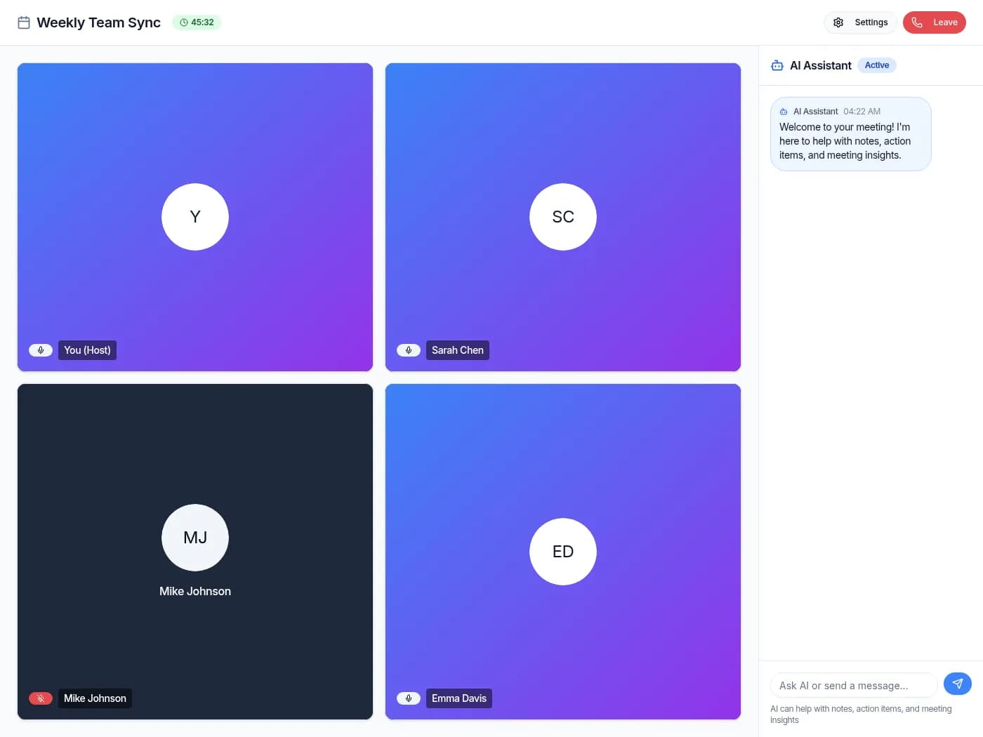 AI-Powered Meeting Website UI