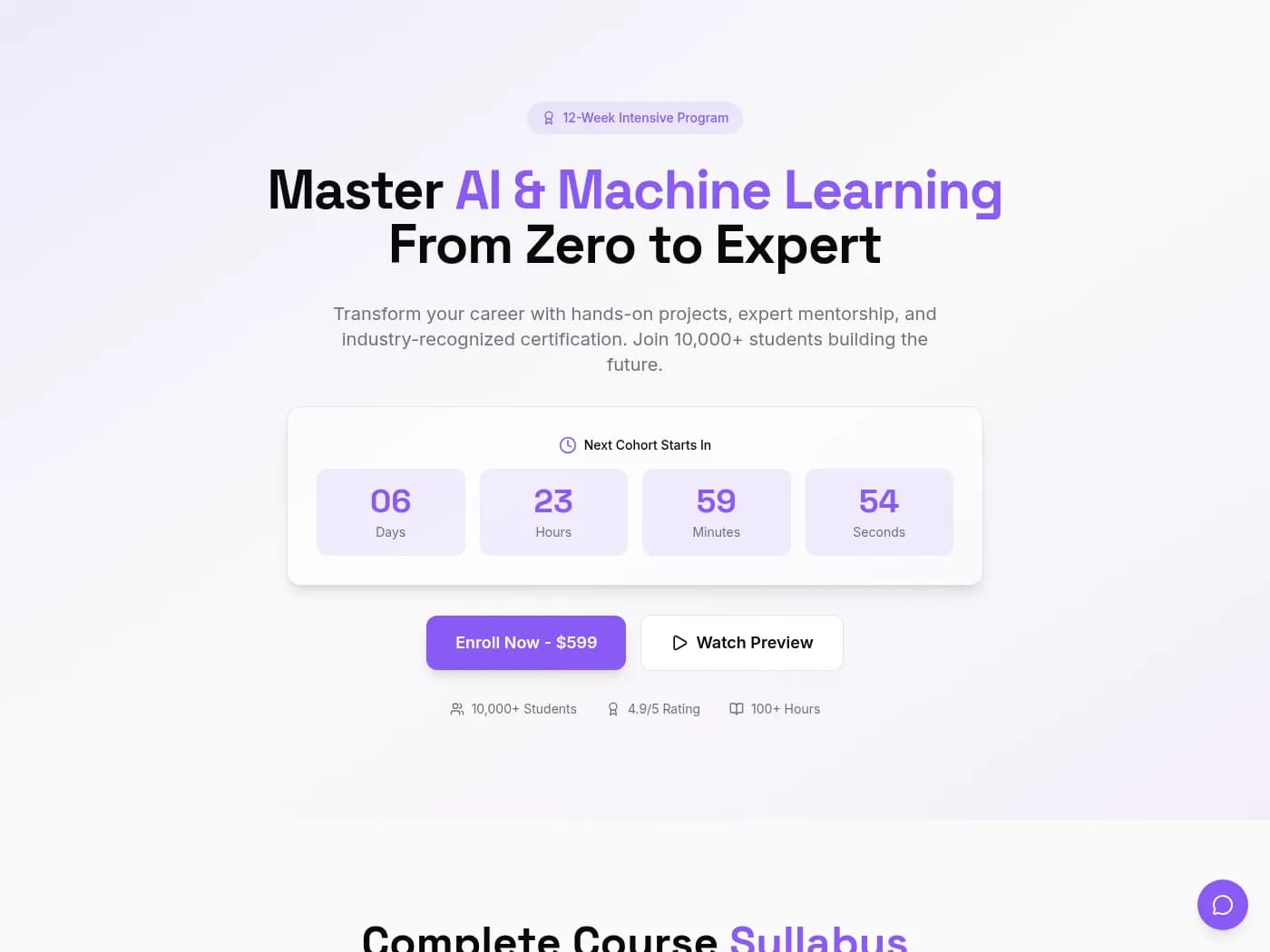 AI & Machine Learning Course Landing Page