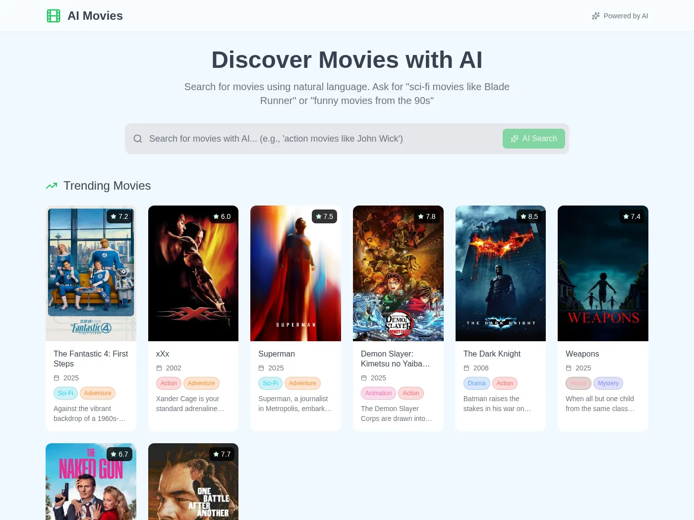 AI Movie Search with Posters and Recommendations
