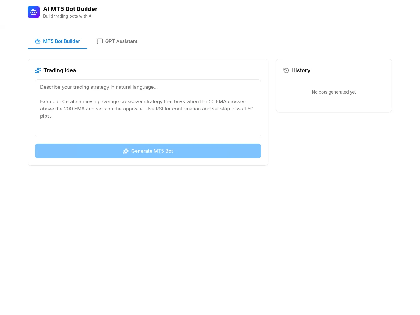 AI-Powered MT5 Trading Bot Builder and Personal GPT Agent