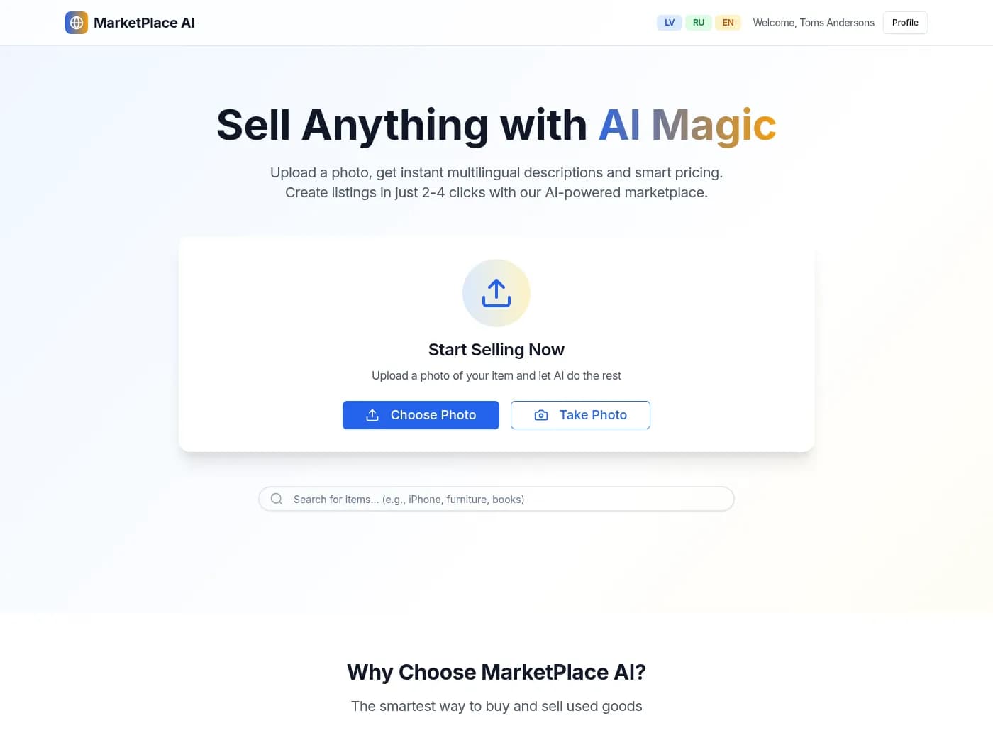 AI-Powered Multilingual Used Goods Marketplace Platform