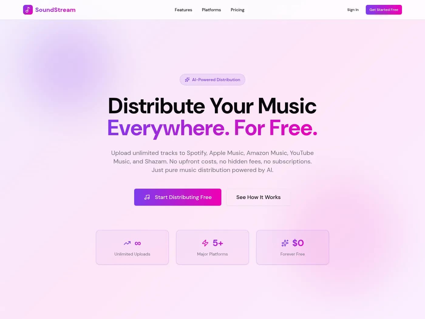AI-Powered Unlimited Free Music Distribution Platform
